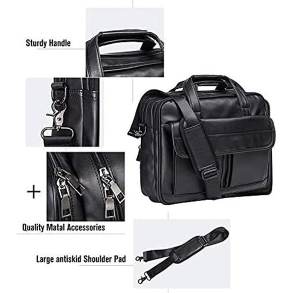 Bags | Mens Leather Messenger Bag 173 Inches Laptop Briefcase Business ...